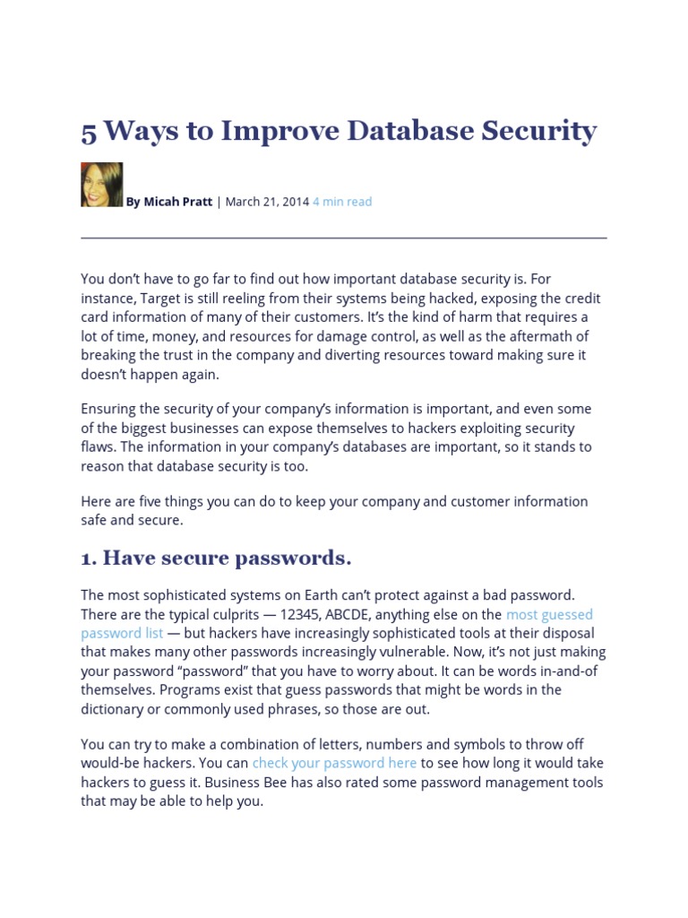 5 Ways To Improve Database Security | PDF | Sql | Databases