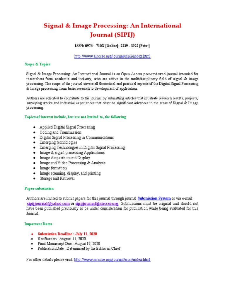 Signal & Image Processing Journal Overview | PDF | Art | Computers
