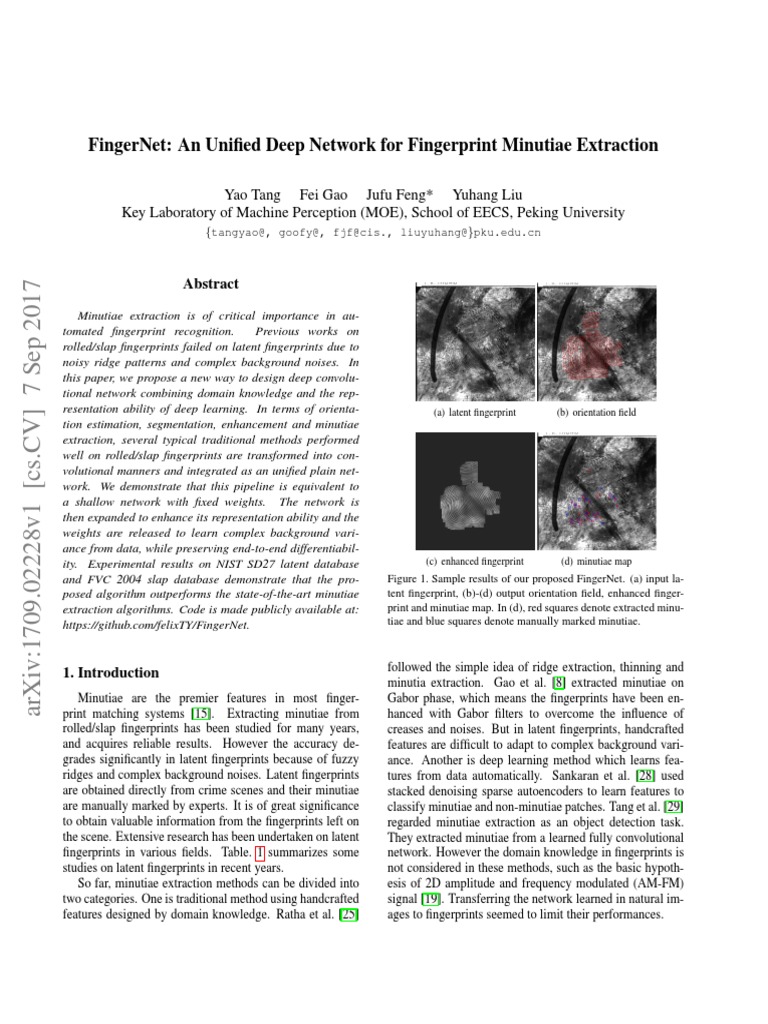 Fingernet: An Unified Deep Network For Fingerprint Minutiae Extraction ...