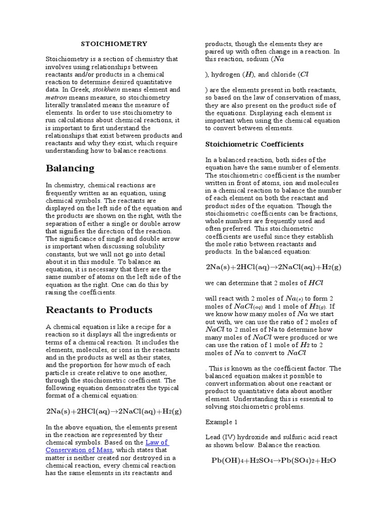 Balancing: Metron Means Measure, So Stoichiometry | PDF | Stoichiometry ...