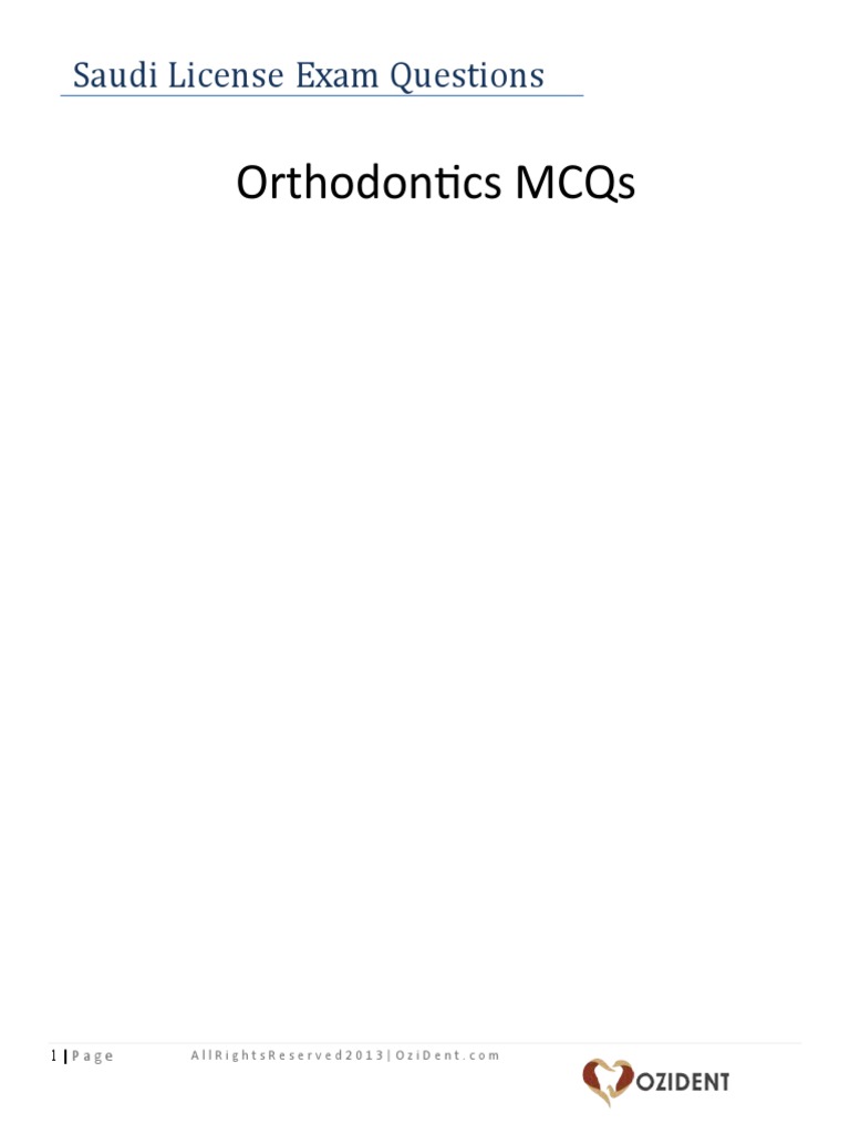Orthodontics MCQs SAUDI | PDF | Human Tooth | Dental Anatomy
