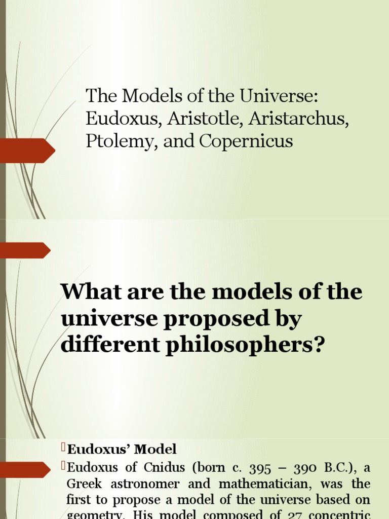 The Models of The Universe: Eudoxus, Aristotle, Aristarchus, Ptolemy ...