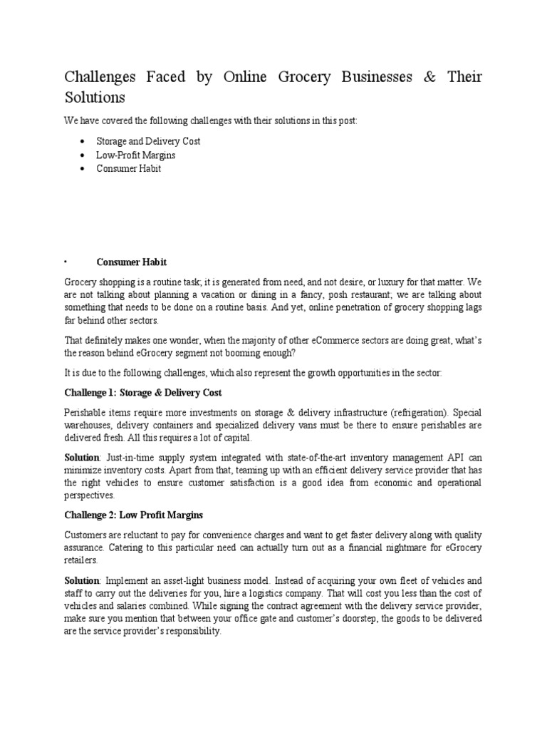 Challenges of e Grocery | PDF | Grocery Store | Delivery (Commerce)