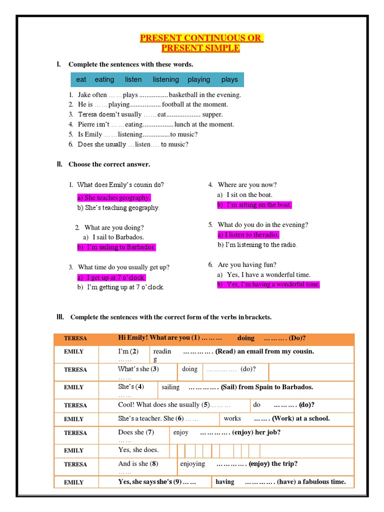 Present Continuous or Present Simple: 3. What Time Do You Usually Get Up? | PDF | Syntax ...
