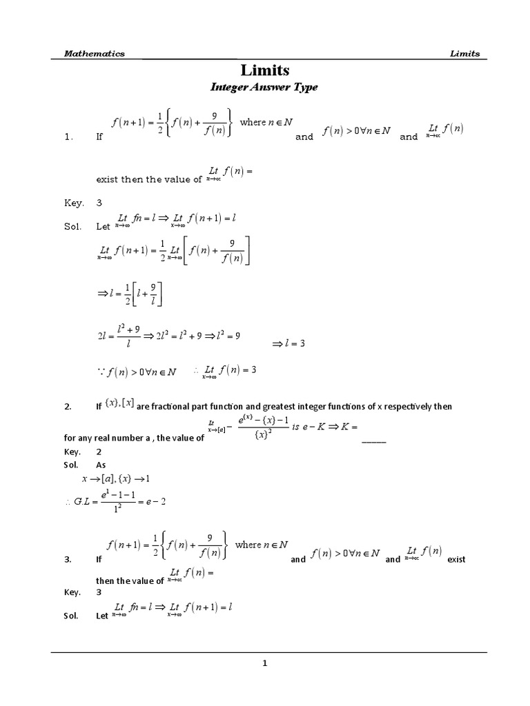 Integer Answer Type | PDF | Discrete Mathematics | Analysis