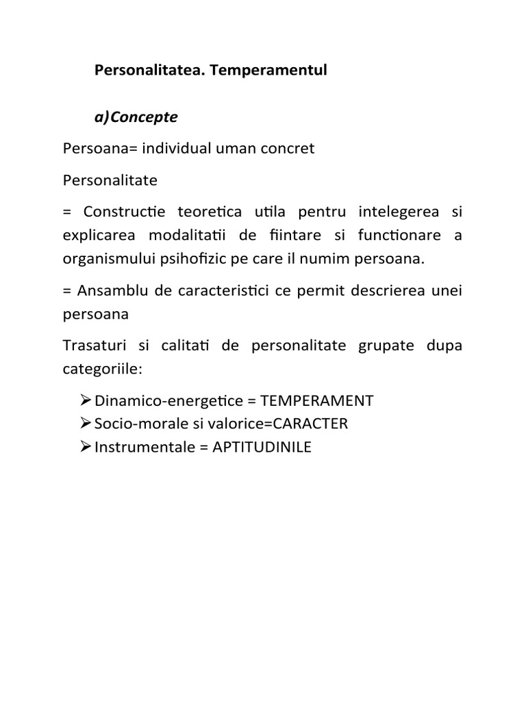 A) Concepte: Personalitatea. Temperamentul | PDF | Emotions ...