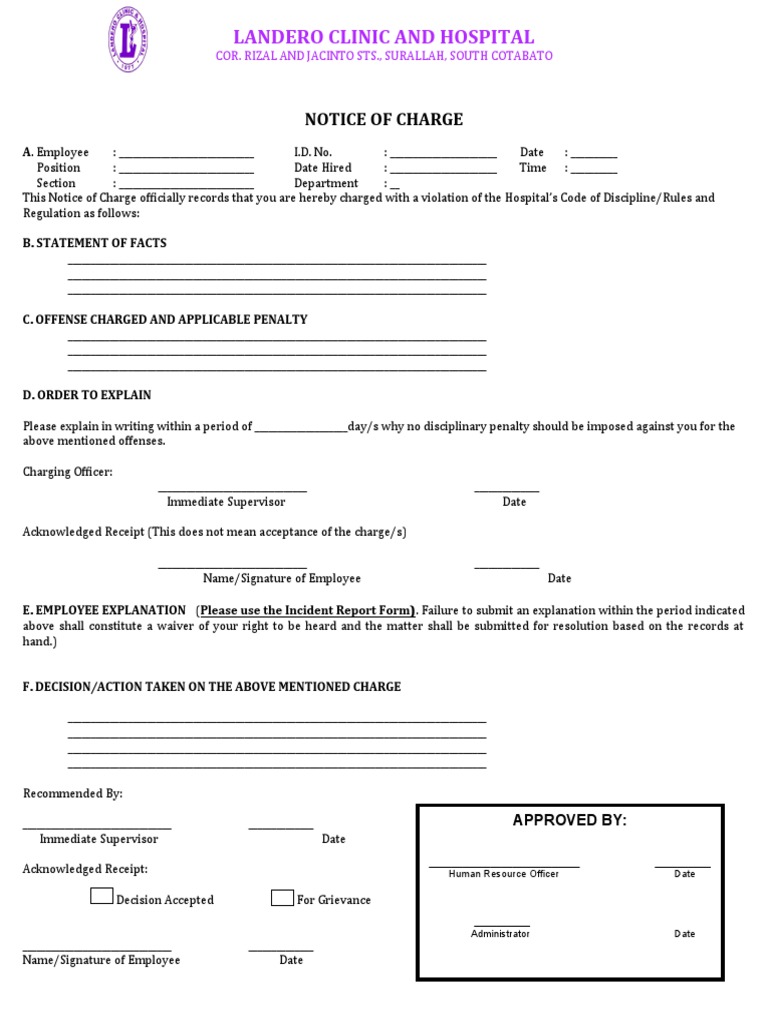 Landero Clinic and Hospital: Notice of Charge | PDF | Common Law ...