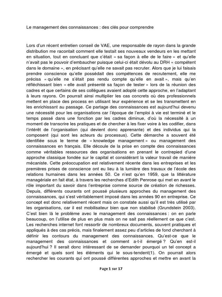 Le Management Des Connaissances | PDF | Gestion des connaissances | Connaissances