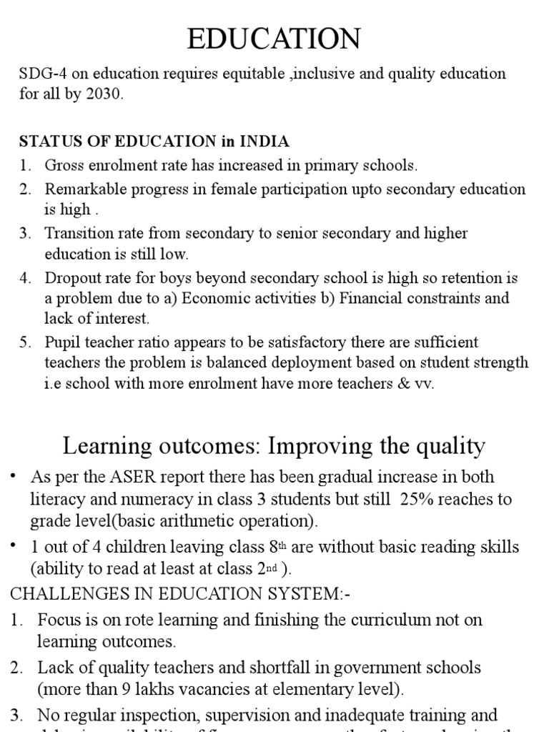 Education: Status of Education in India | PDF | Teachers | Behavior ...