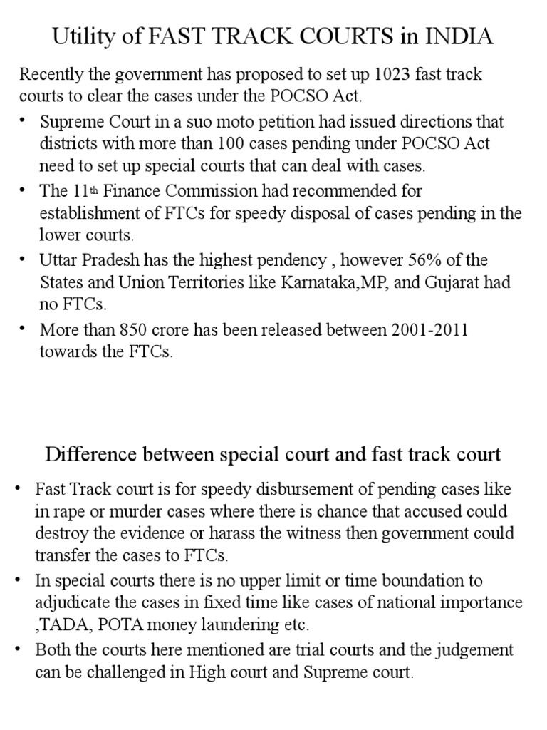 Utility of FAST TRACK COURTS in INDIA | PDF | Supreme Court Of India ...