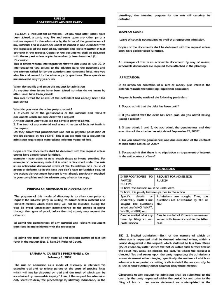 Leave of Court: Rule 26 Admission by Adverse Party | PDF | Discovery ...