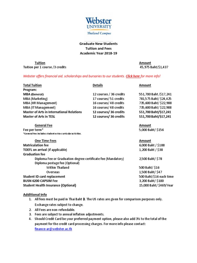 Graduate New Students Tuition and Fees Academic Year 2018-19 | PDF ...
