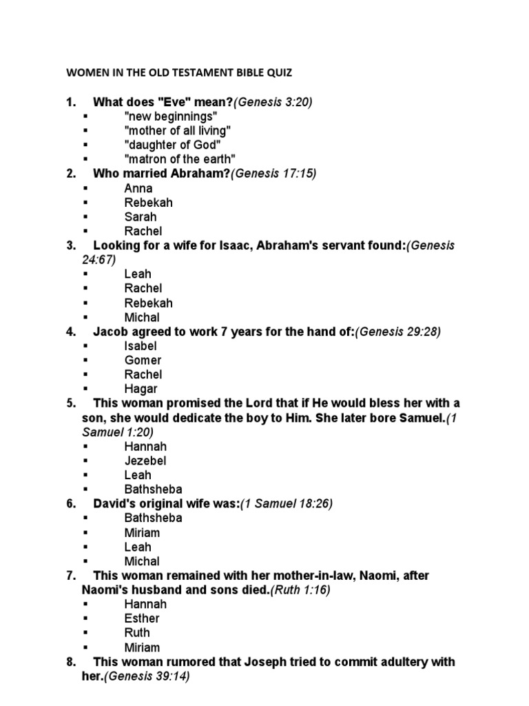 Bible Quizes With Answers | PDF | Genesis Creation Narrative | John The ...