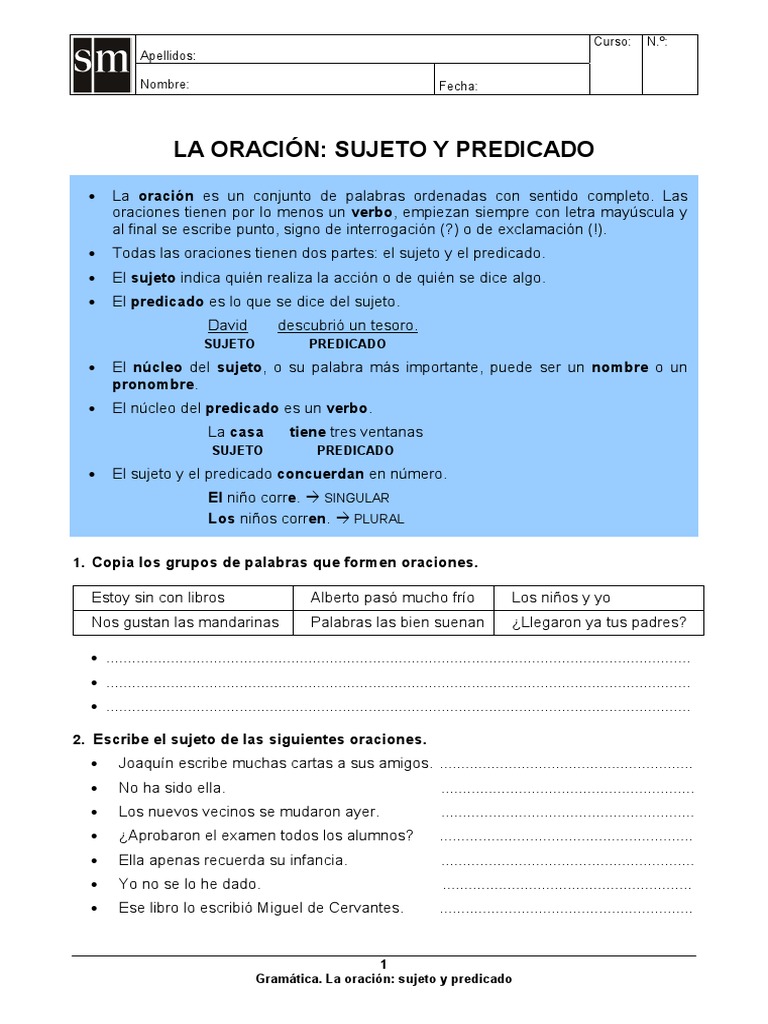 Sujeto y Predicado 4 | PDF | Asunto (gramática) | Predicado (Gramática)