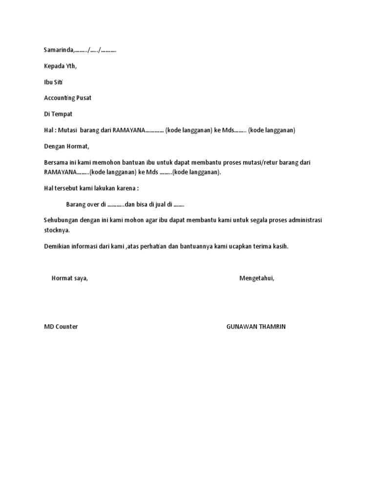 Contoh Memo Mutasi Barang | PDF