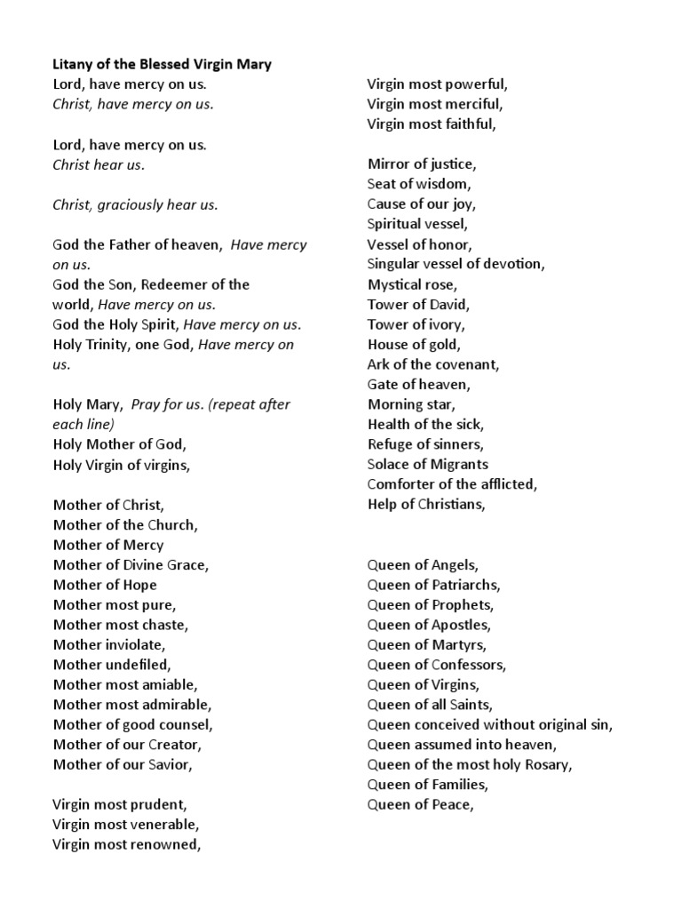The New Litany of The Blessed Virgin Mary | Download Free PDF | Mary ...