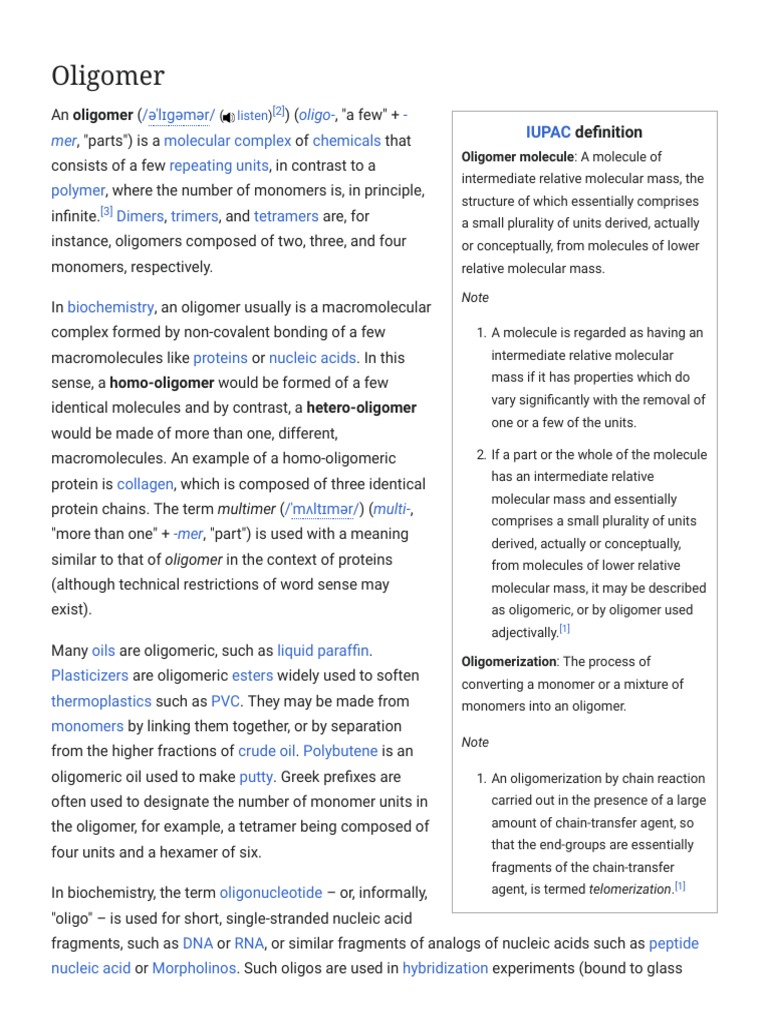Oligomer | PDF | Oligomer | Biotechnology