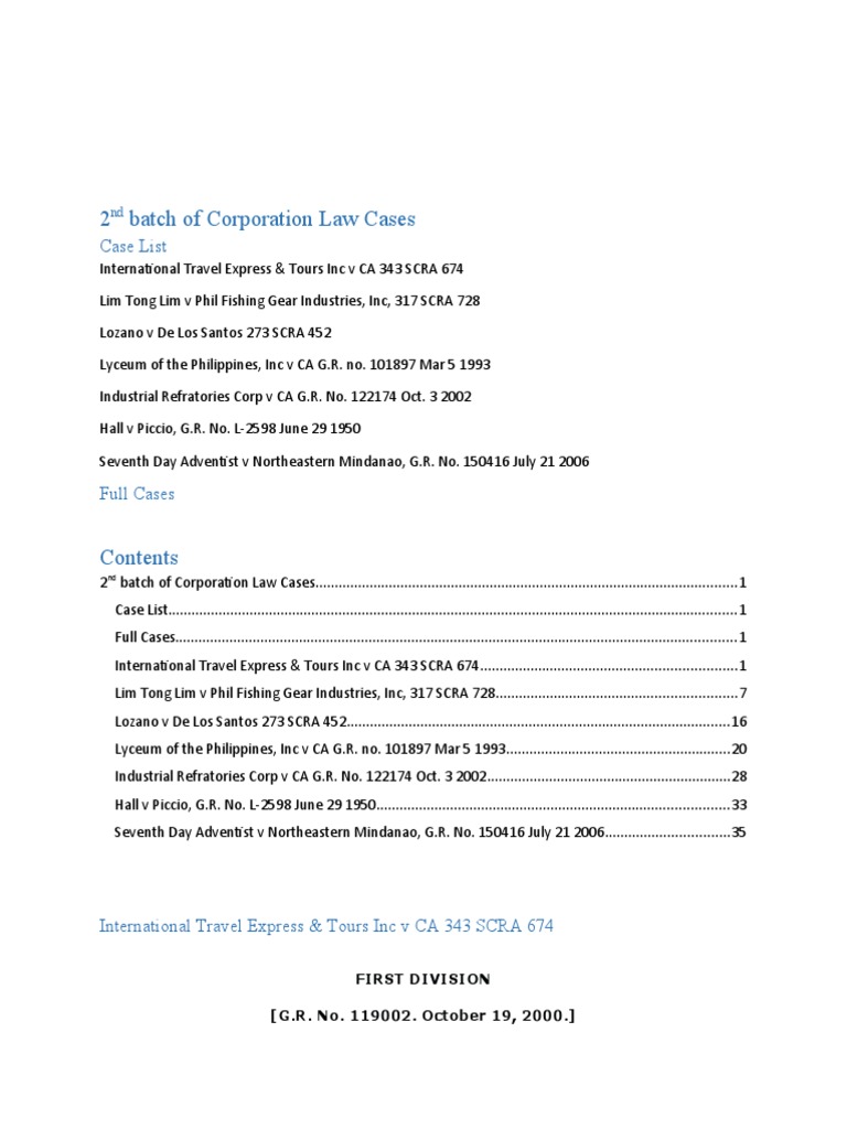 2 Batch of Corporation Law Cases: Case List | PDF | Law Of Agency ...