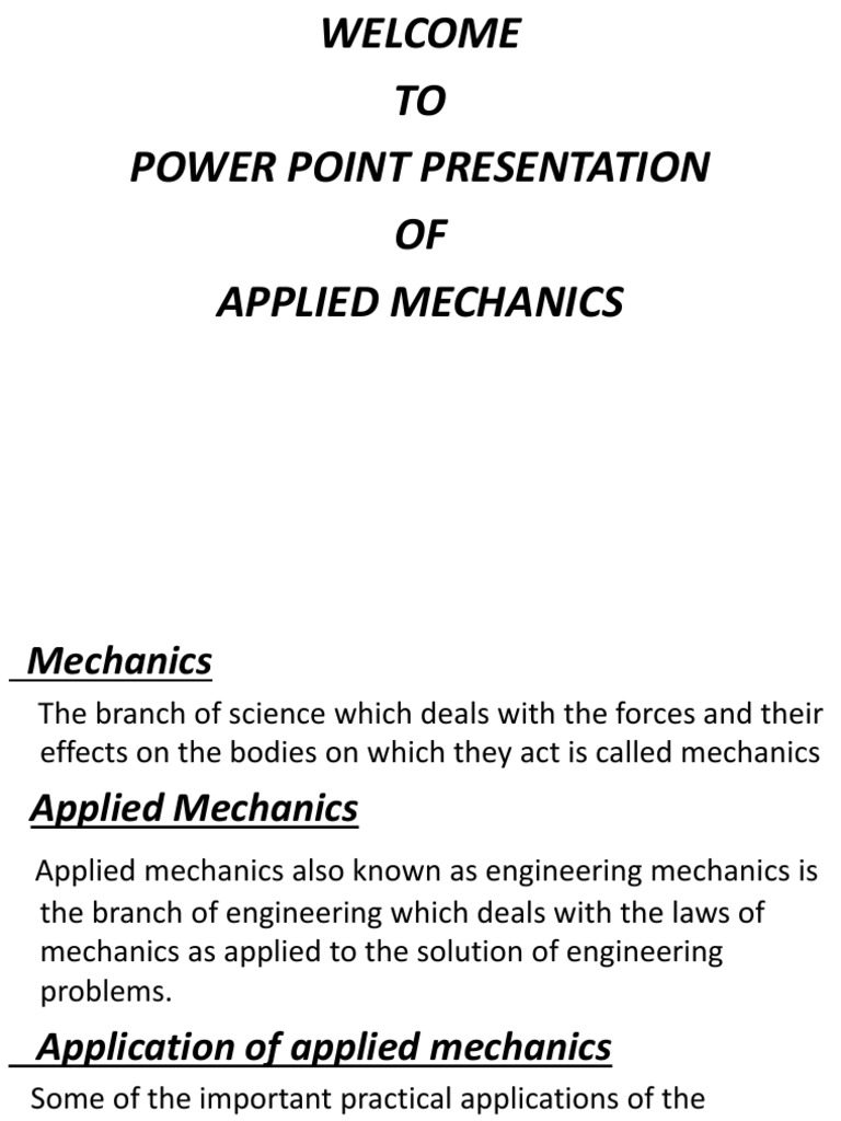 Applied Mechanics PDF | PDF | Force | International System Of Units