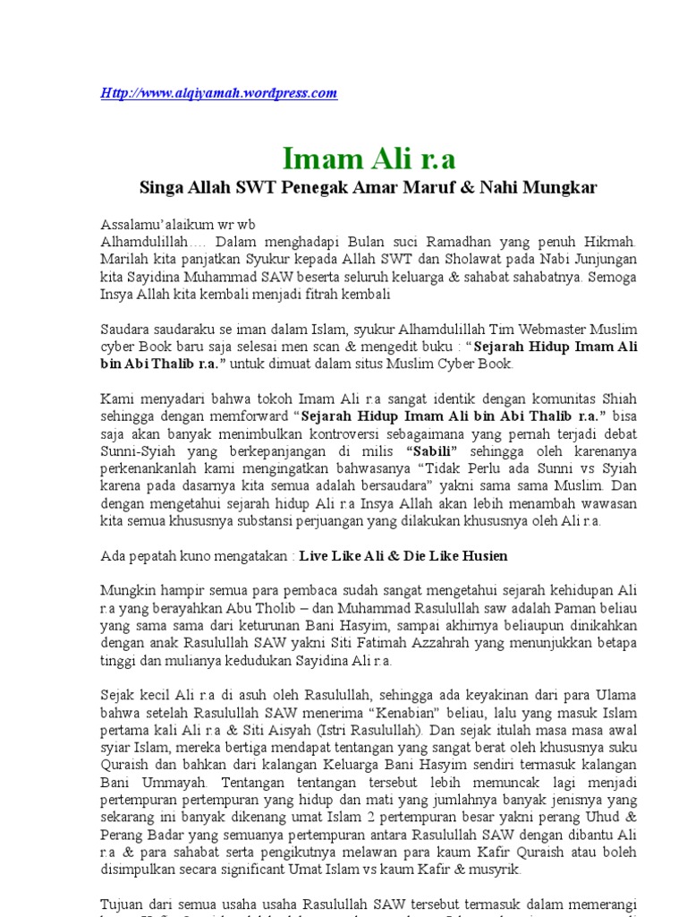 Sejarah Hidup Imam Ali | PDF