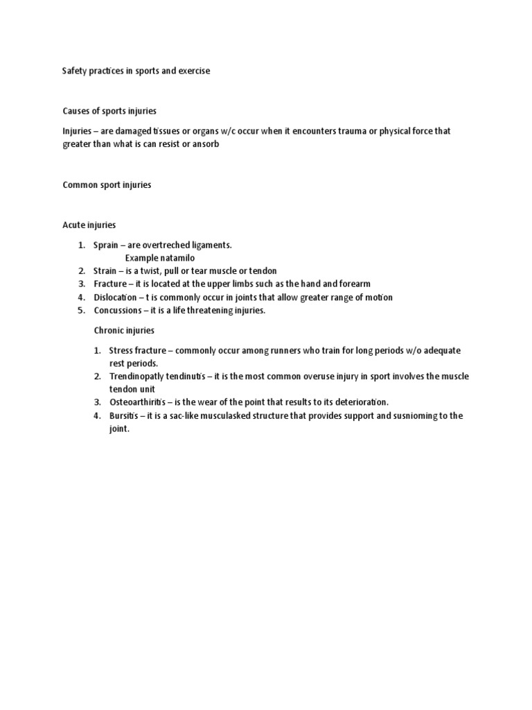 Safety Practices in Sports and Exercise | PDF