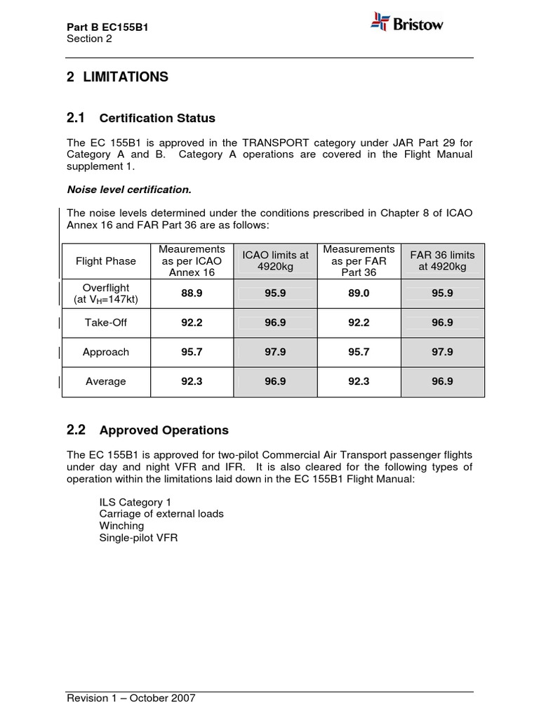 Bristow Part B EC155B1 Section 2 Limitations | PDF | Visual Flight Rules | Instrument Flight Rules