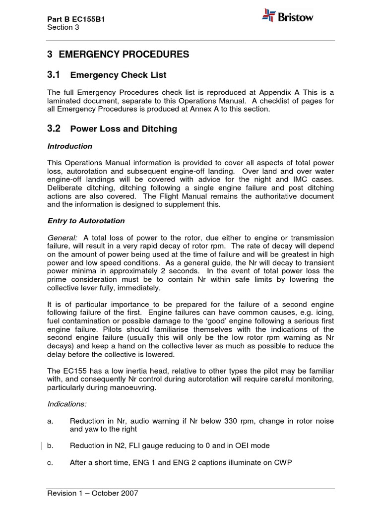 Bristow Part B EC155B1 Section 3 Emergency Procedures PDF | PDF | Landing Gear | Helicopter