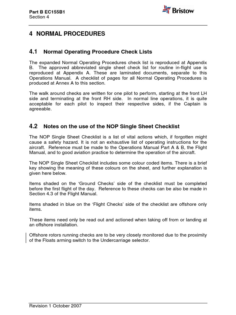 Bristow Part B EC155B1 Section 4 Normal Procedures PDF | PDF | Landing Gear | Takeoff
