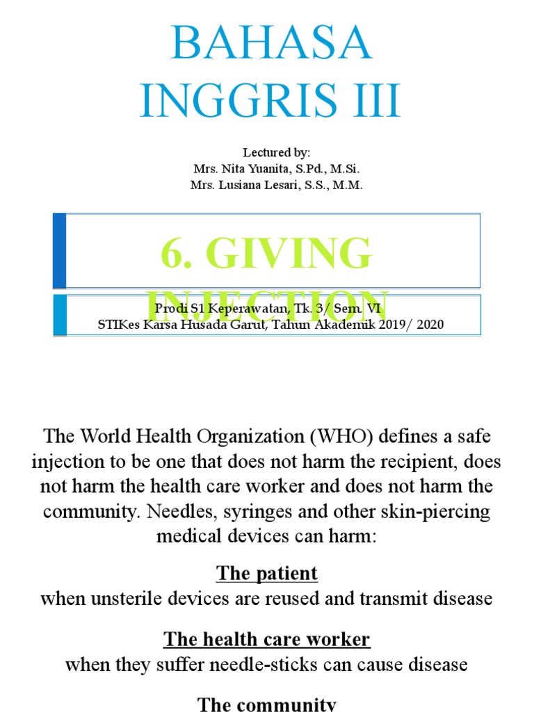 Bahasa Inggris Iii: 6. Giving Injection | PDF | Intravenous Therapy ...