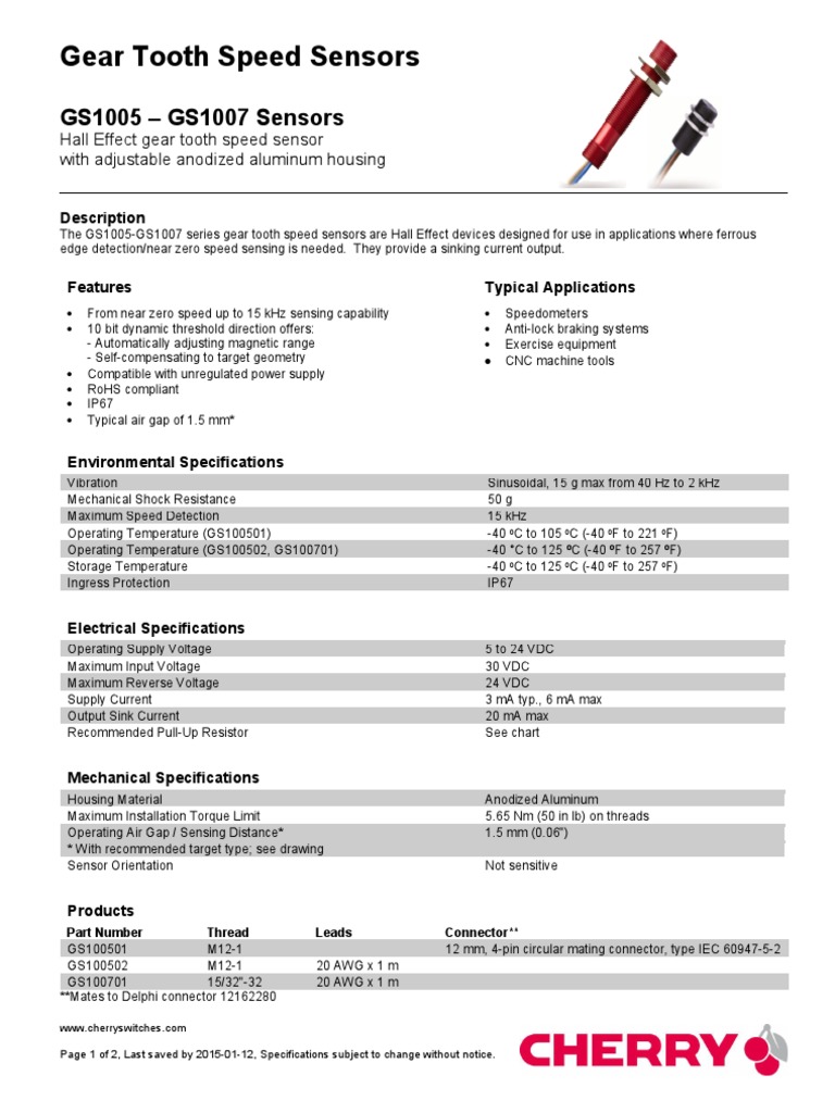 Hall Effect Gear Tooth Speed Sensors | PDF | Resistor | Electronics