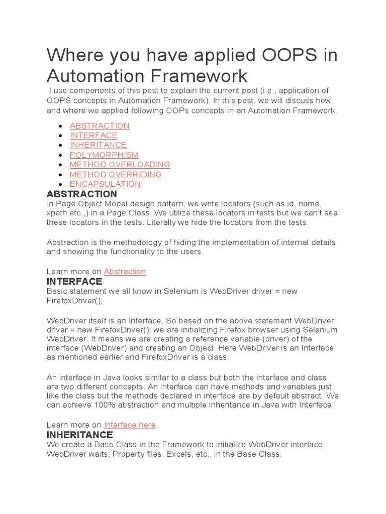 Oops In Automation Framework Pdf Selenium Software Method Computer Programming