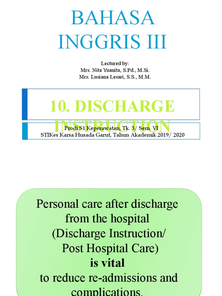Bahasa Inggris Iii: 10. Discharge Instruction | PDF | Hospital | Physician