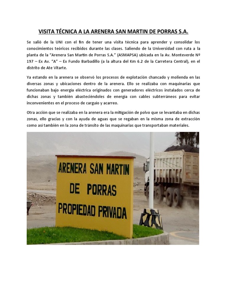 Visita Técnica a Arenera San Martín | PDF | Fundación (Ingeniería ...