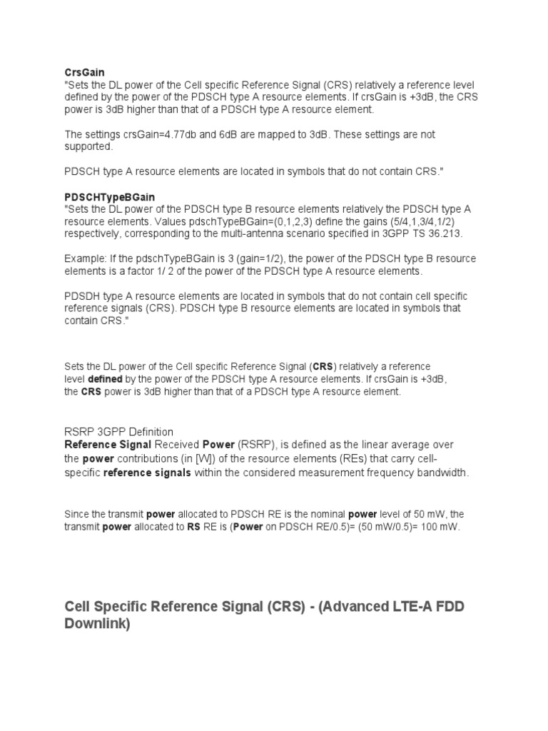 Crsgain: Cell Specific Reference Signal (CRS) - (Advanced Lte-A FDD Downlink) | PDF | Bandwidth ...