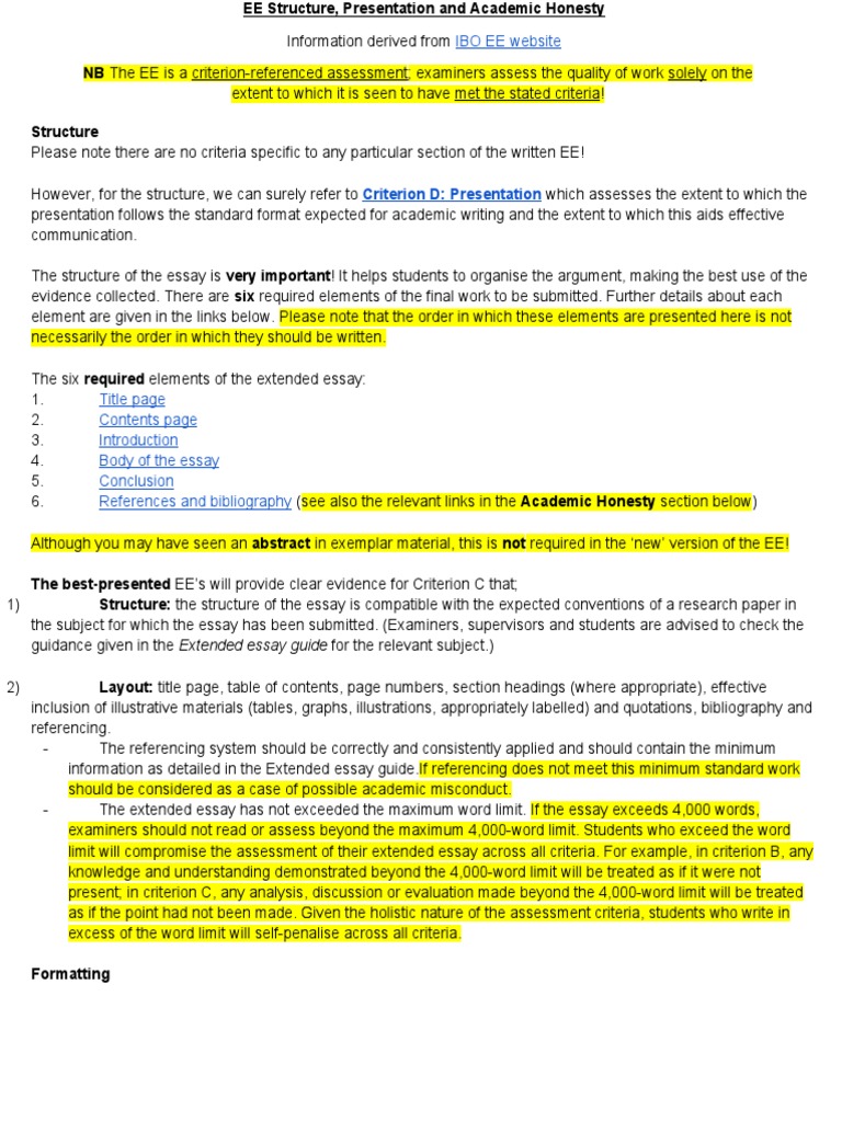 EE Structure, Presentation and Academic | PDF | Essays | Citation