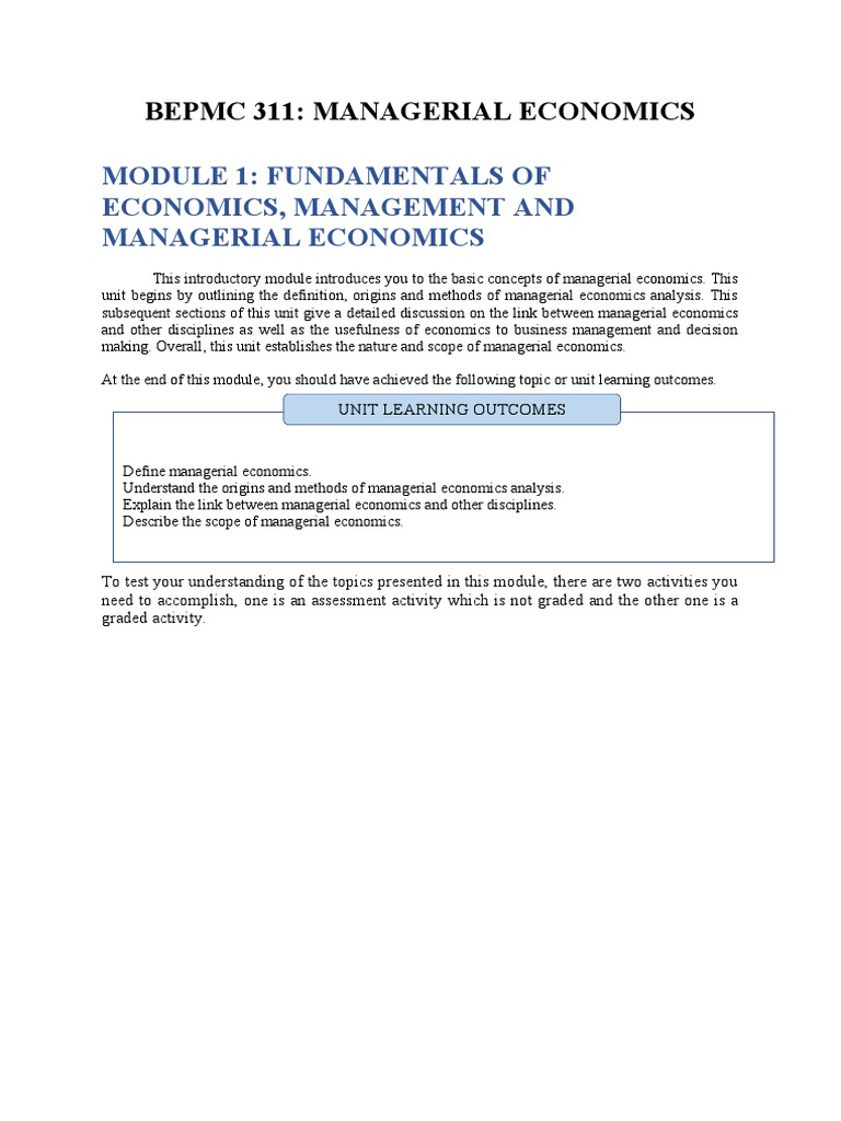 Module 1: Fundamentals of Economics, Management and Managerial ...