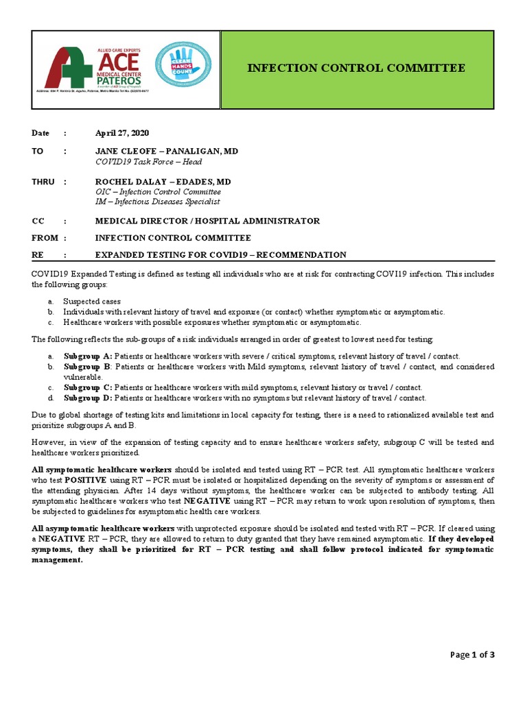 Infection Control Committee: COVID19 Task Force - Head | PDF | Health ...