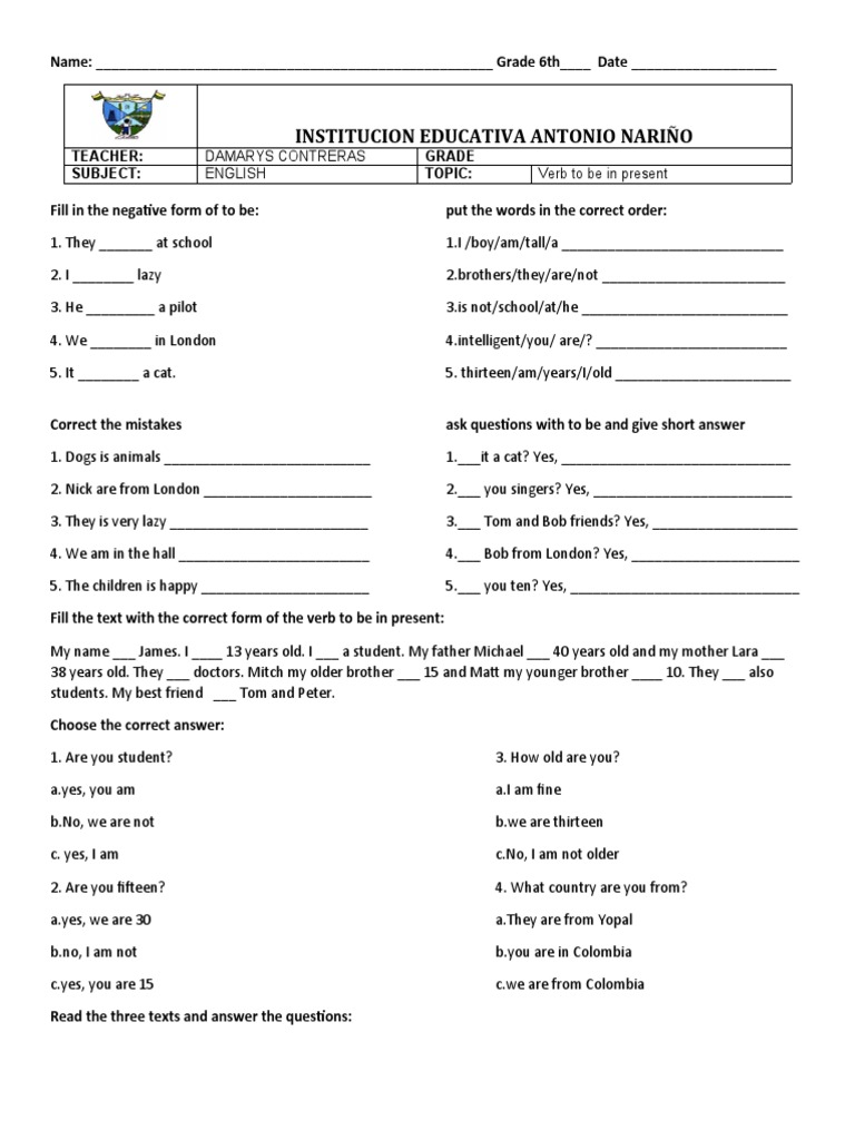 QUIZ Verb To Be | PDF