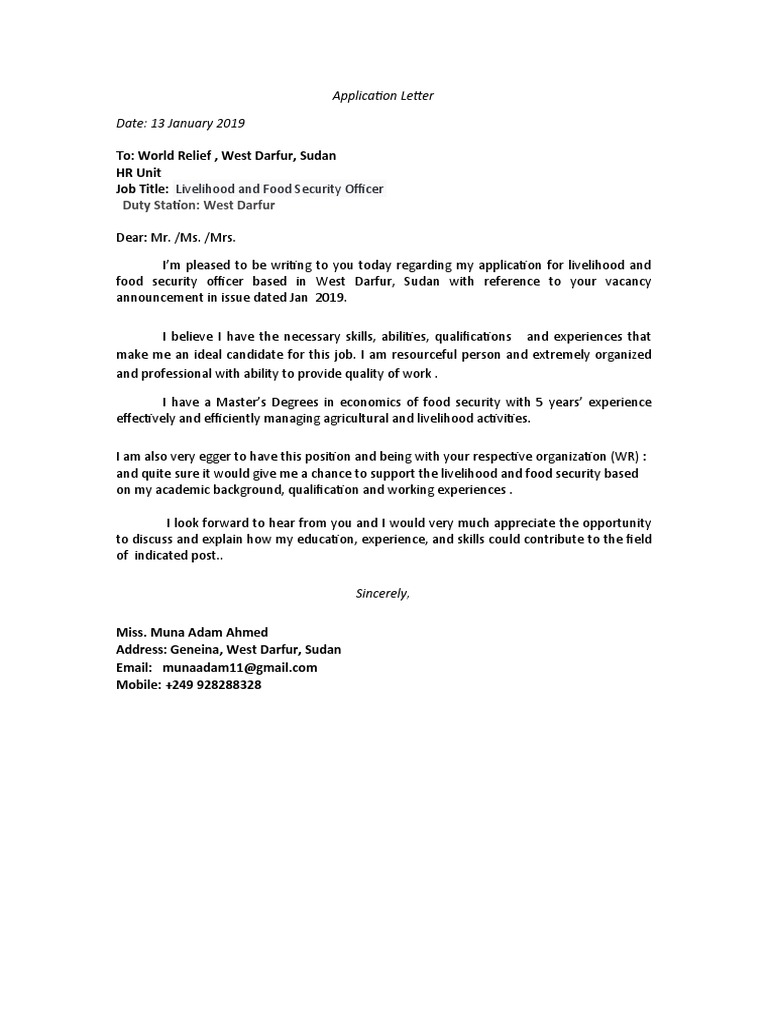 Livelihood and Food Secuirt Officer, Application | PDF