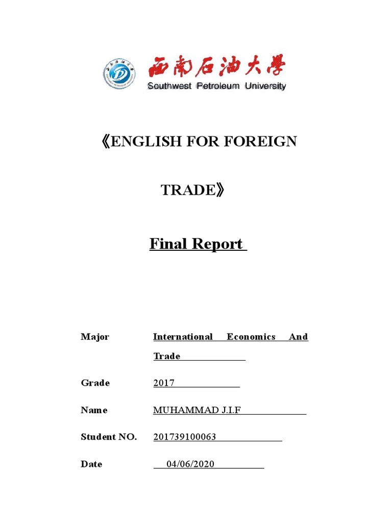 English For Foreign Trade》: Final Report | PDF | Comparative Advantage ...