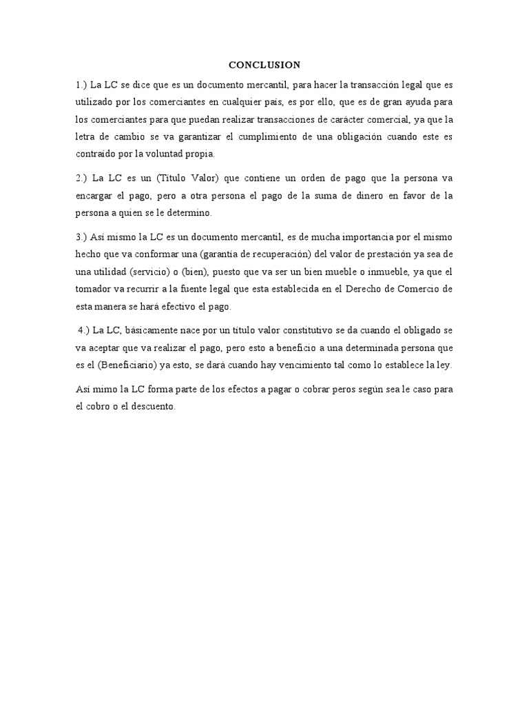 Conclusion Letra Cambio | PDF
