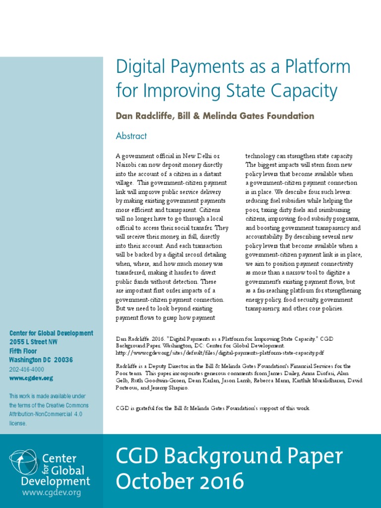 Digital Payments Platform State Capacity | PDF | Subsidy | Poverty