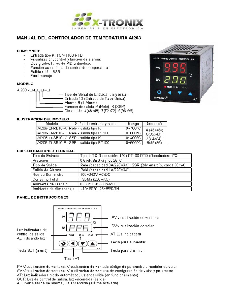 X Tronix Control de Temp Ai208 Manual | PDF | Ingeniería mecánica | Mecánica