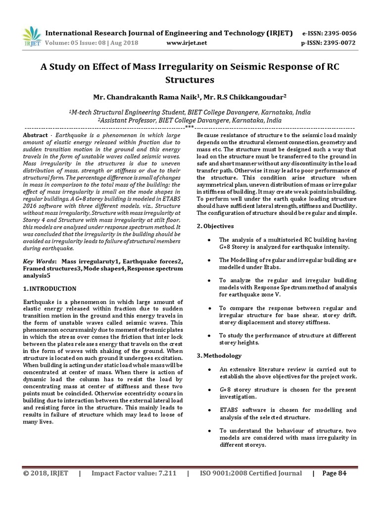 A Study On Effect of Mass Irregularity On Seismic Response of RC Structures | PDF | Earthquakes ...