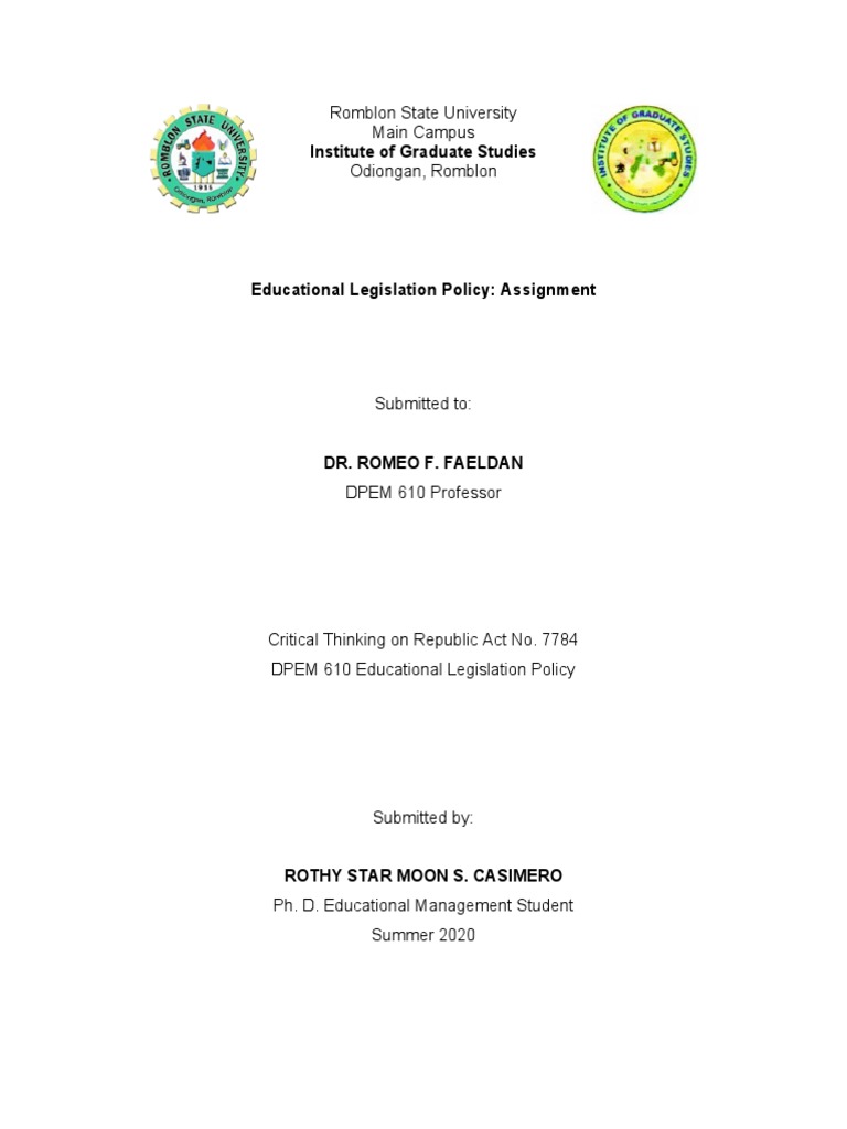 Institute of Graduate Studies: Romblon State University Main Campus ...