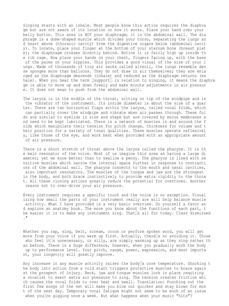 Vocal Anatomy Pdf Singing Thorax