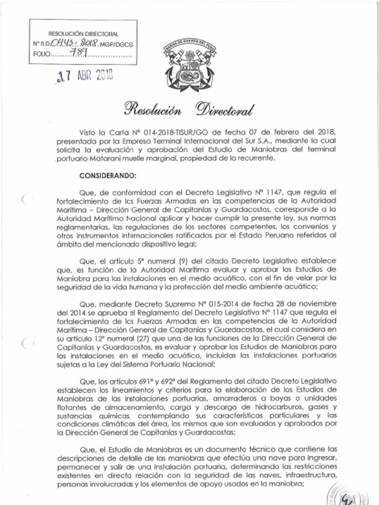 Estudio de Maniobras 2018 Muelle Marginal y Resolucion | PDF | Herida ...