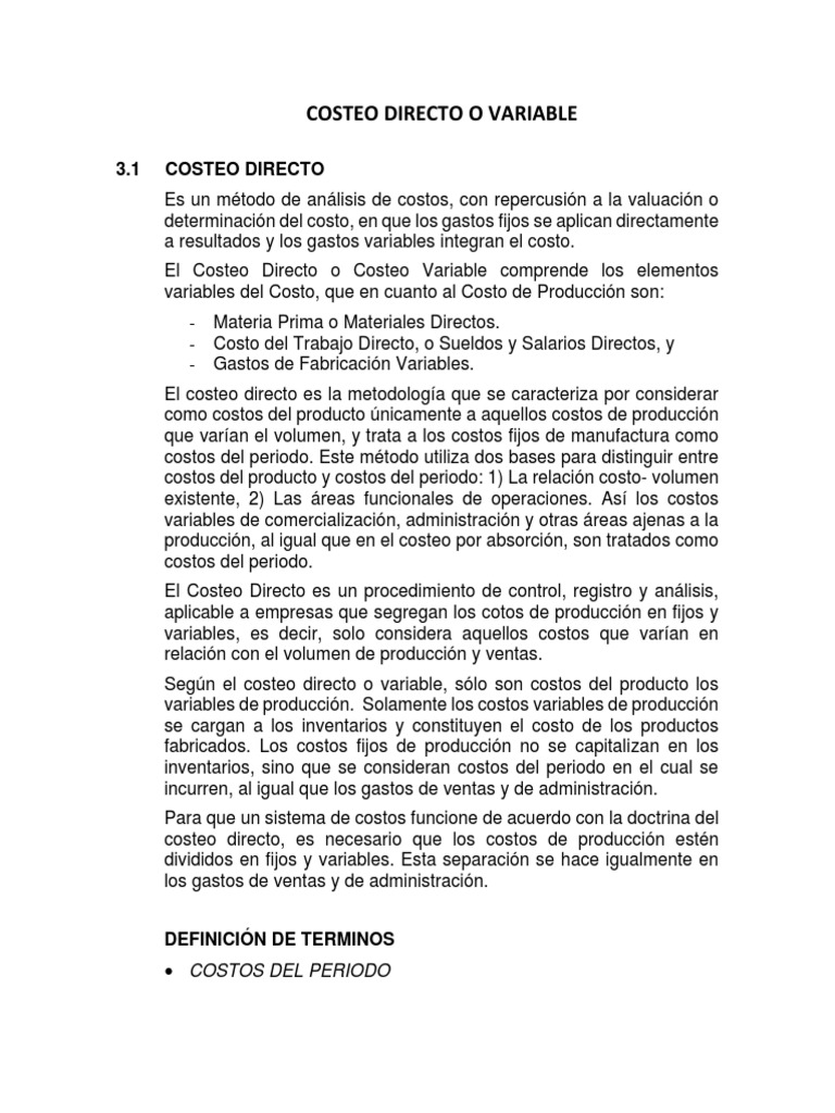 Análisis de los métodos de costeo directo y absorbente | PDF | Costo ...