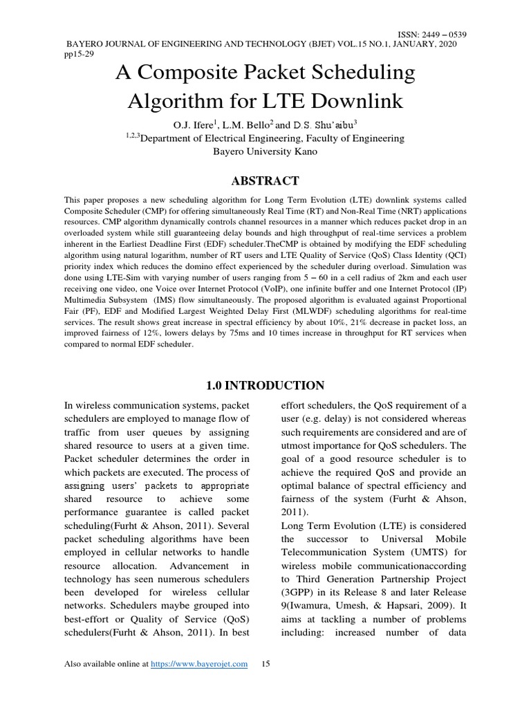 A Composite Packet Scheduling Algorithm For LTE Downlink | PDF | Scheduling (Computing ...