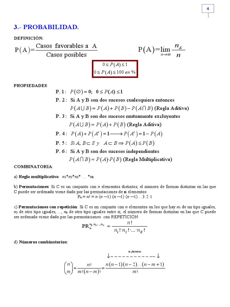 FORMULARIO Estadistica 2 de 4 | PDF | Distribución de probabilidad | Variable aleatoria